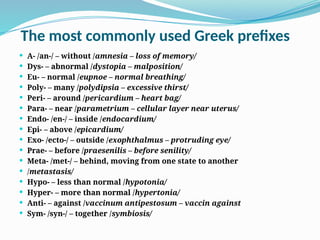clinical terminology, Greek suffixes and prefixes | PPT