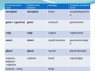 clinical terminology, Greek suffixes and prefixes | PPTX