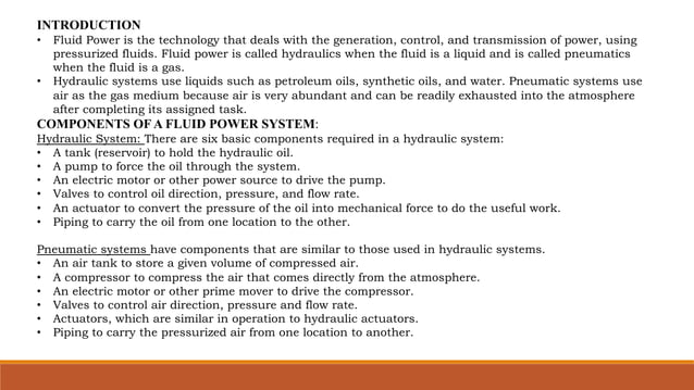 Oil Hydraulics and Pneumatics - Brief Introduction | PPT