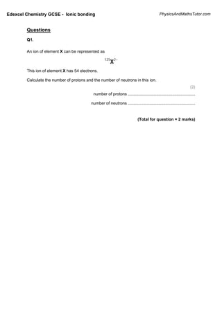 Ionic bonding exam questions for revisions | PDF