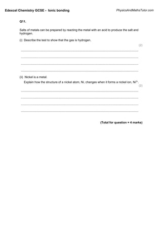 Ionic bonding exam questions for revisions | PDF