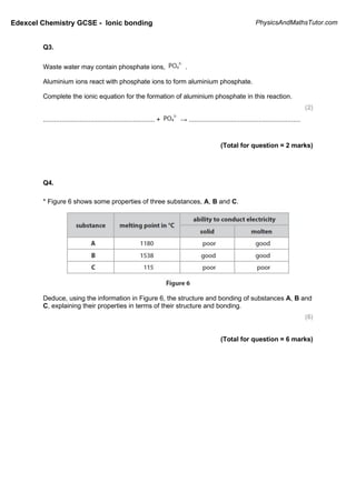 Ionic bonding exam questions for revisions | PDF