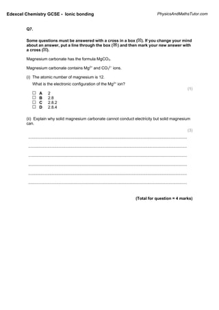 Ionic bonding exam questions for revisions | PDF