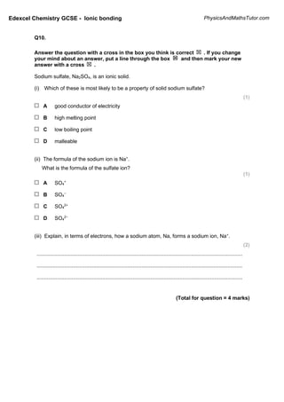 Ionic bonding exam questions for revisions | PDF