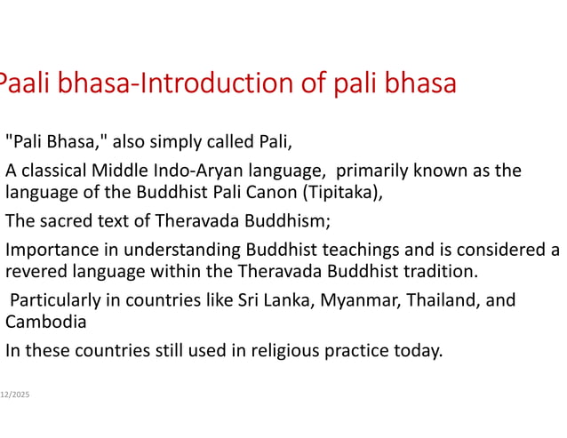 Introduction of pali language and literature | PPT
