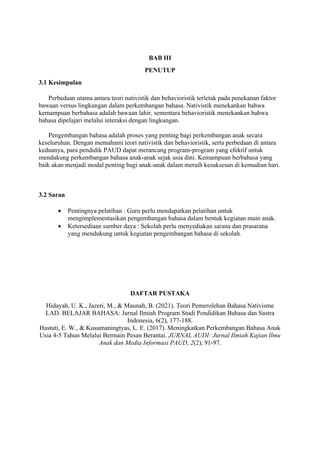 1. Teori Pengembangan Bahasa Nativistik dan Behavioristik - Kelompok 1 .pdf