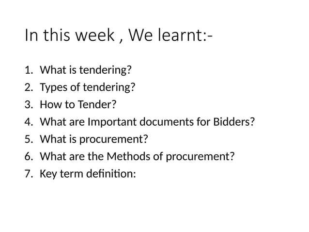 1. Tendering Process and all about the basics. | PPTX