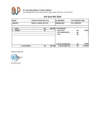 Slip gaji Adm aku PG DJATIROTO Kabupaten Lumajang | PDF