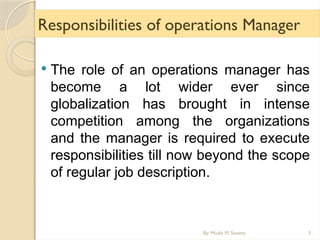 Role of operations manager in an industry | PPTX