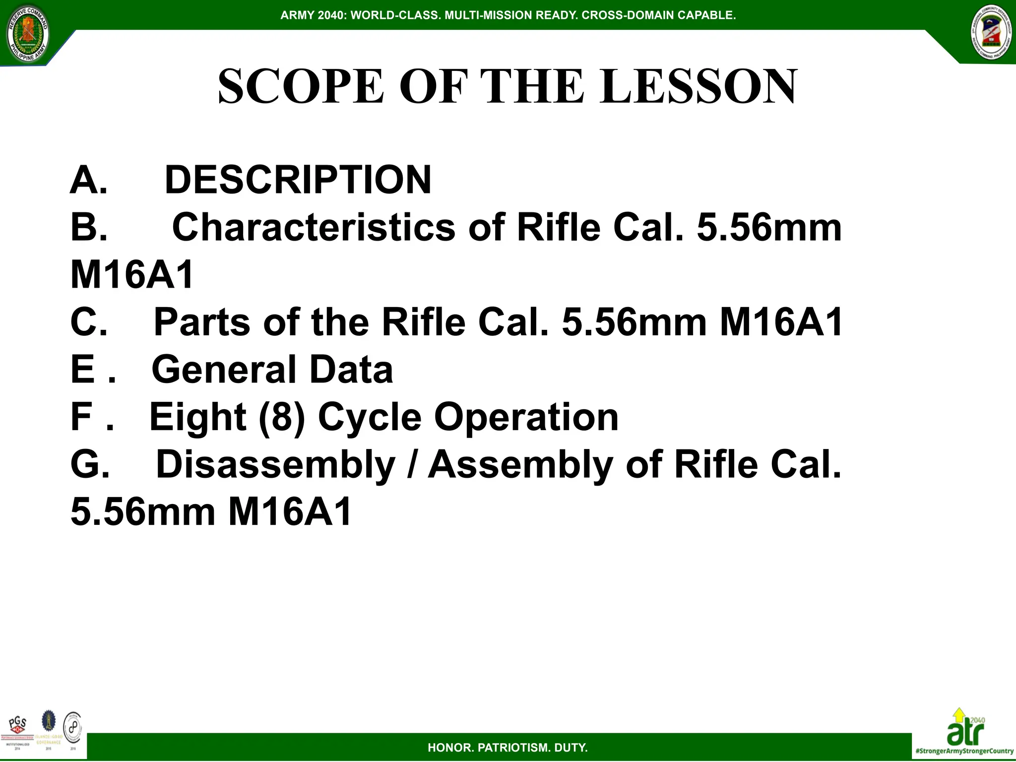 Parts of a Rifle, General Data, Eight (8) cycle operation and the ...