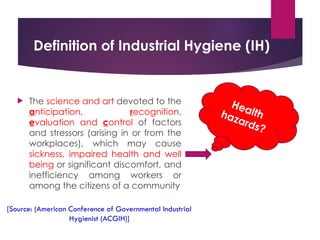 Introduction to Industrial Hygiene at workplace | PPT