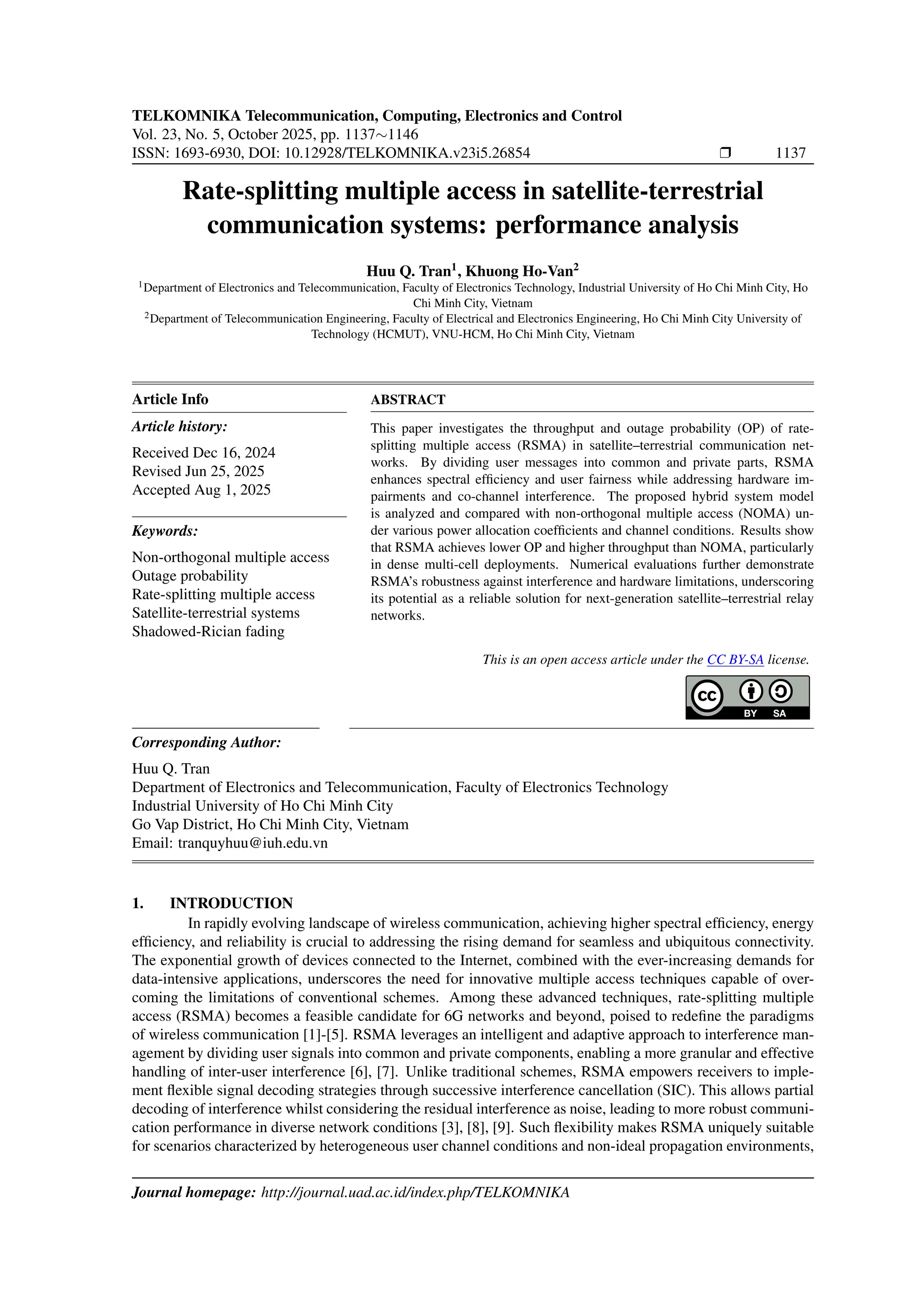 Rate-splitting multiple access in satellite-terrestrial communication systems: performance ...