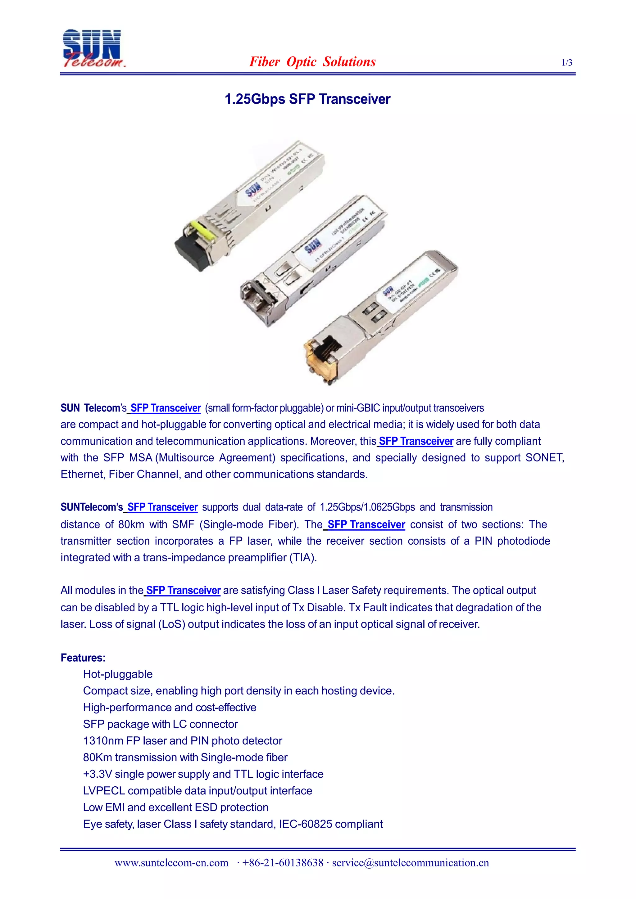 1.25 gbps sfp transceiver | PDF | Computer Peripherals | Computing