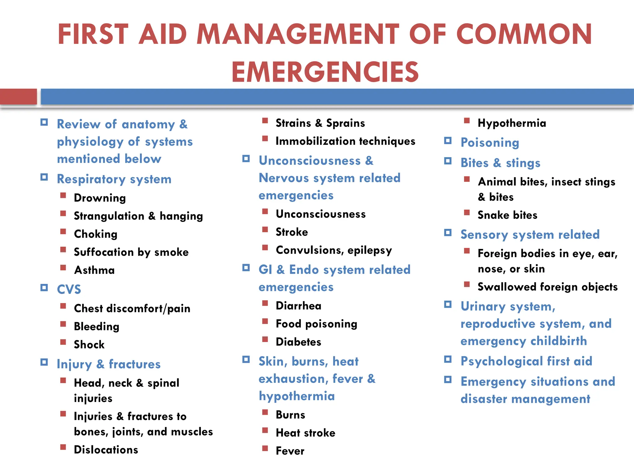 FIRST AID Management of emergencies and strategies | PPTX