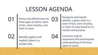 1.Define and differentiate the three types of claims claim of fact ...