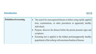 screening tests, epidemiology, screening test vs diagnostic test. | PPTX