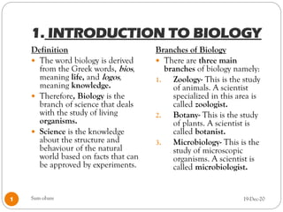 1. Introduction to biology form 1 notes | PDF
