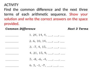 Understanding Arithmetic Sequences: Common Differences and Next Terms ...