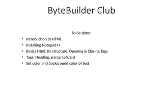 Comprehensive Introduction to HTML Basics and Webpage Creation | PPTX