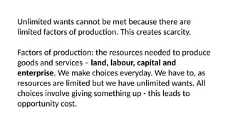 Understanding Scarcity, Opportunity Cost, and Factors of Production in ...