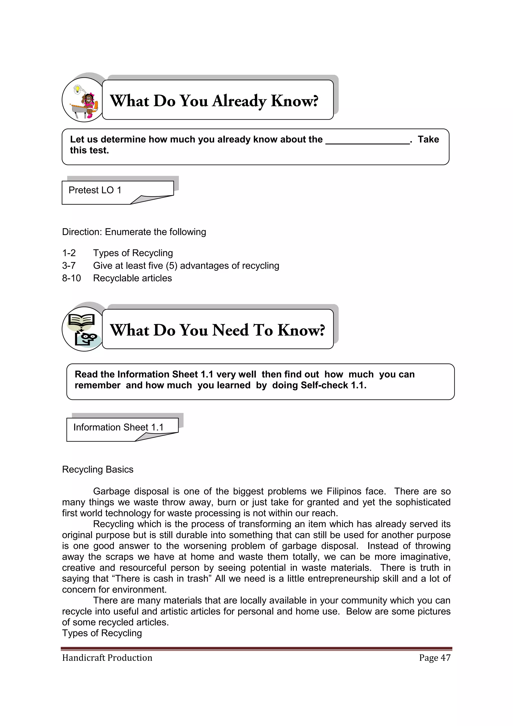 K-12 Module in T.L.E. Grade 8 Second Grading (Handicrafts) | PDF
