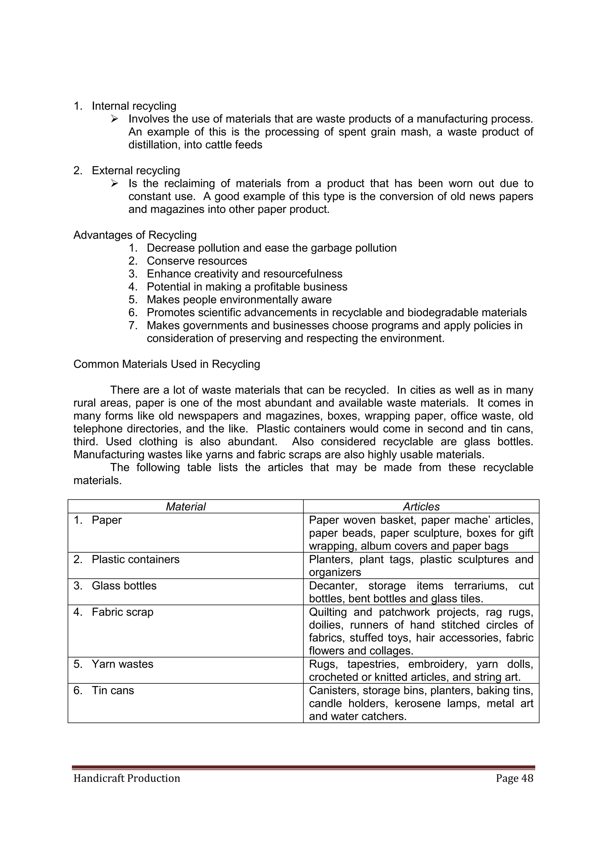 K-12 Module in T.L.E. Grade 8 Second Grading (Handicrafts) | PDF
