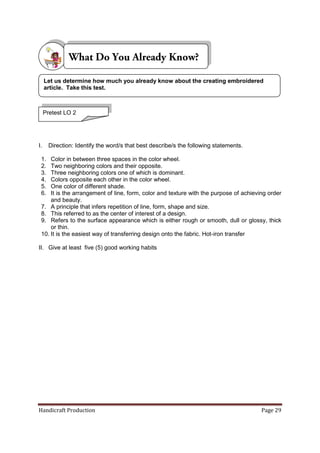 K-12 Module in T.L.E. Grade 8 Second Grading (Handicrafts) | PDF