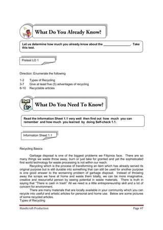 K-12 Module in T.L.E. Grade 8 Second Grading (Handicrafts) | PDF
