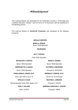 K-12 Module in T.L.E. Grade 8 Second Grading (Handicrafts) | PDF