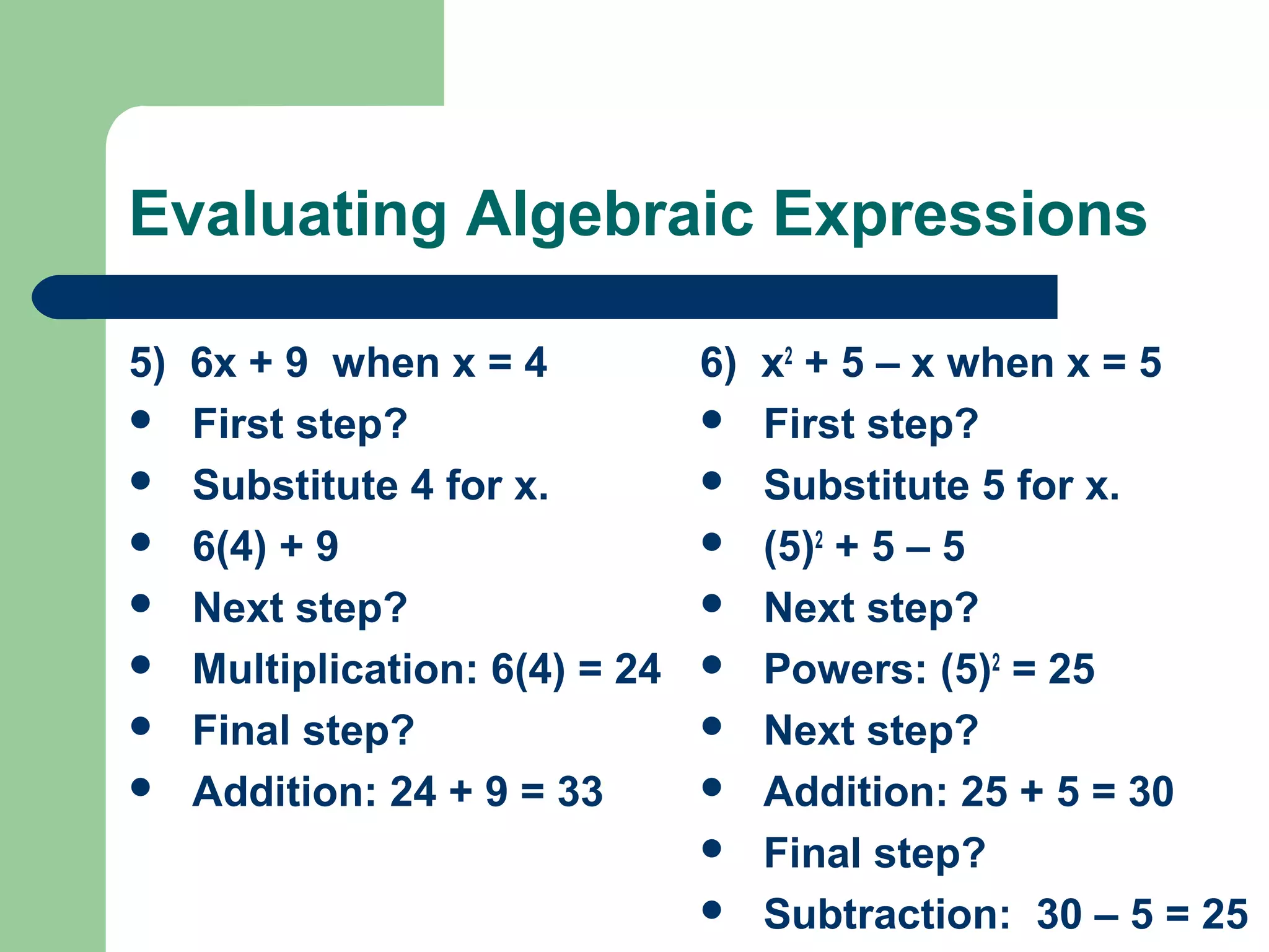 1.2 algebraic expressions and models | PPT