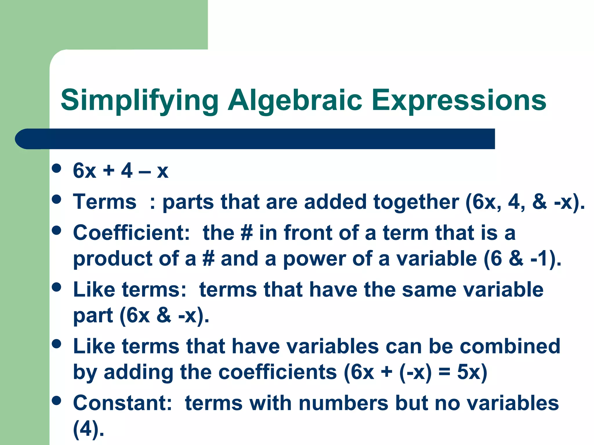 1.2 algebraic expressions and models | PPT