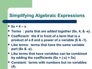 1.2 algebraic expressions and models | PPT