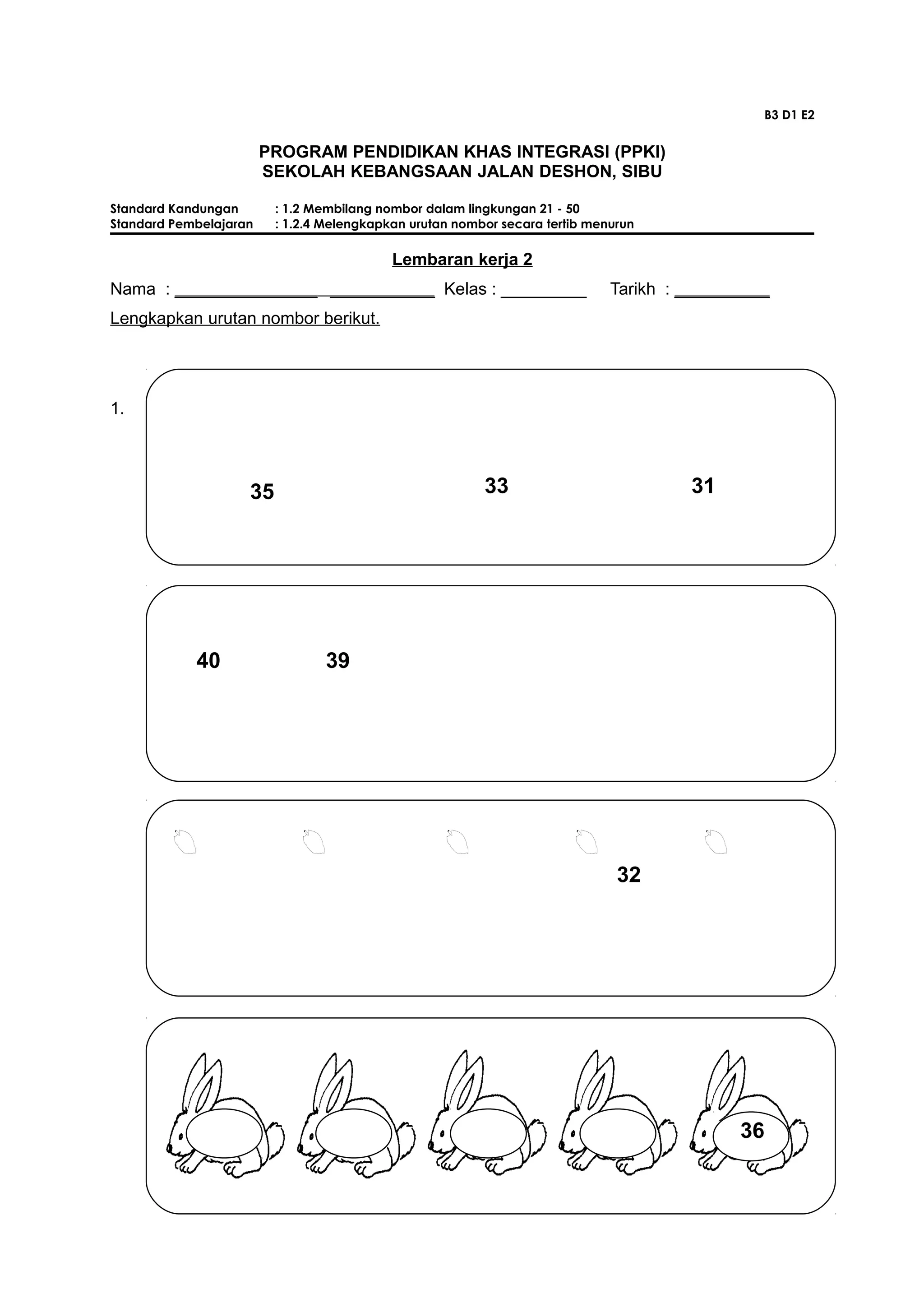 1.2 membilang nombor dalam lingkungan 21 50 e | PDF