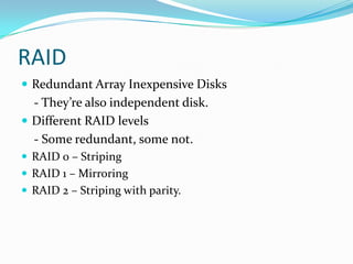 1.2 raid | PPTX | Data Storage and Warehousing | Computing