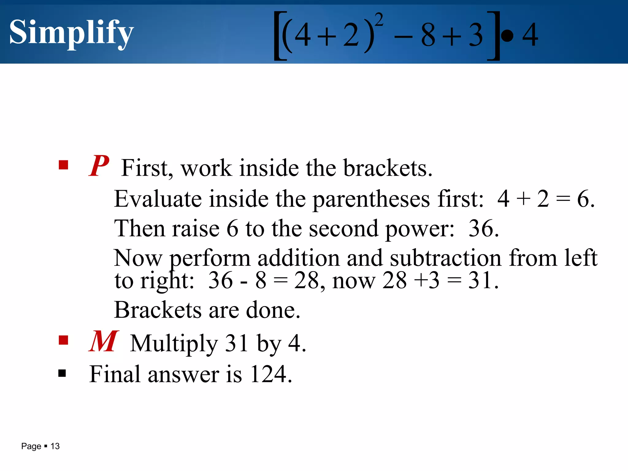 1.2 simplifying expressions and order of operations | PPT