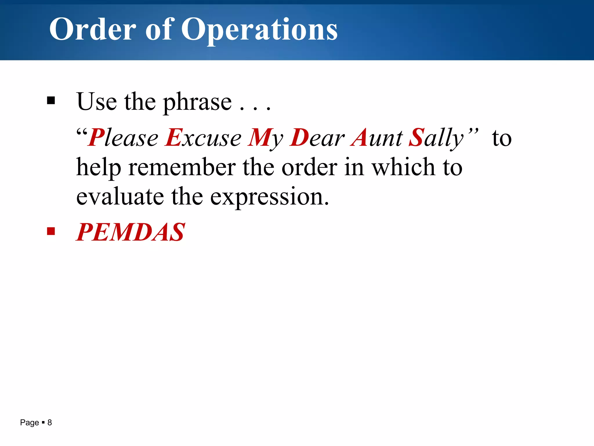 1.2 simplifying expressions and order of operations | PPT