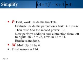 1.2 simplifying expressions and order of operations | PPT