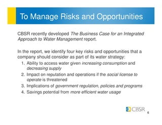 Wesley Gee, CBSR - Managing Water from Strategy to Supply Chain | PDF