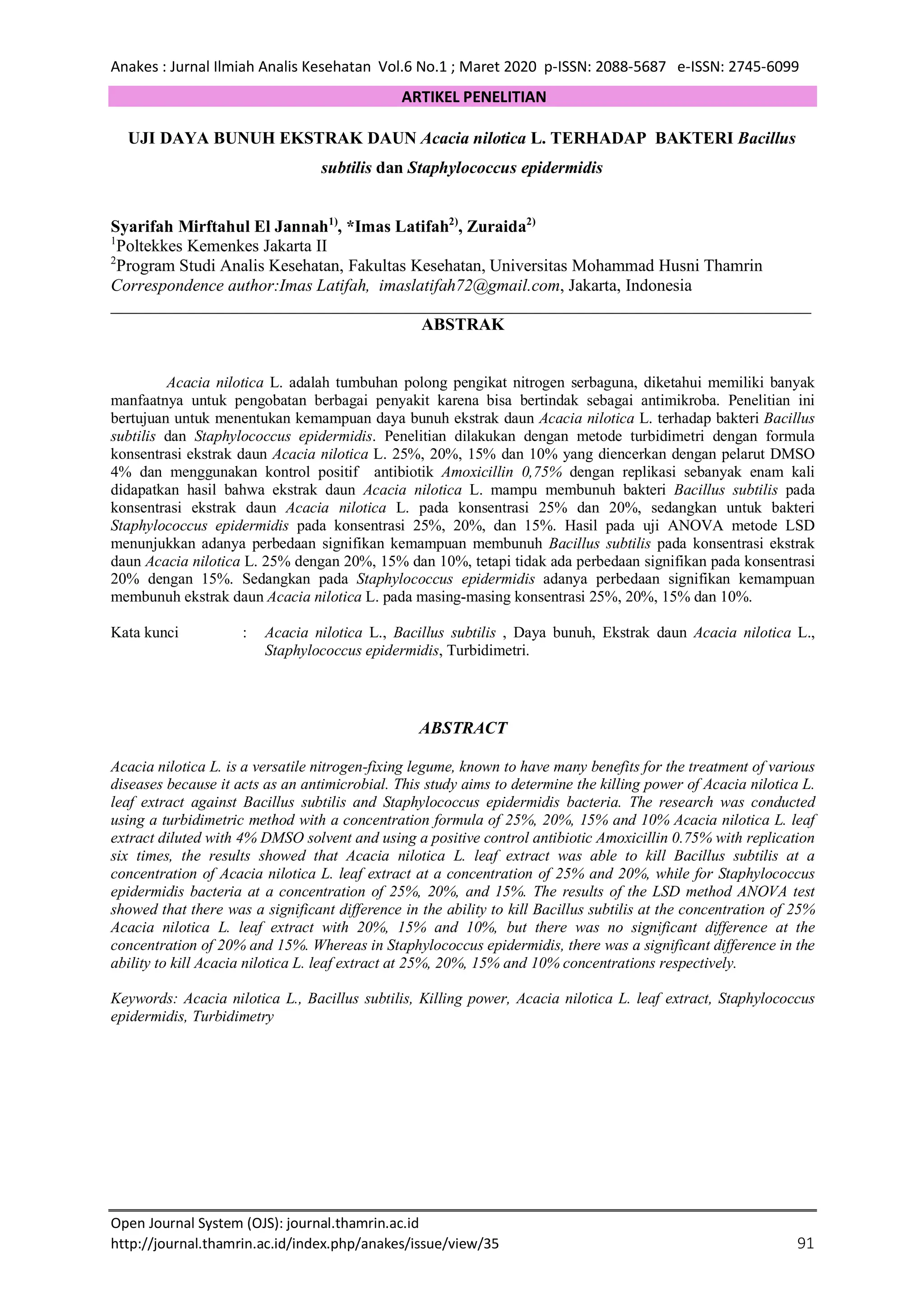 1-3-20 Uji Daya Bunuh Ekstrak daun Acacia nilotica terhadap Bakteri-Syarifah-Imas-Zuraida.pdf