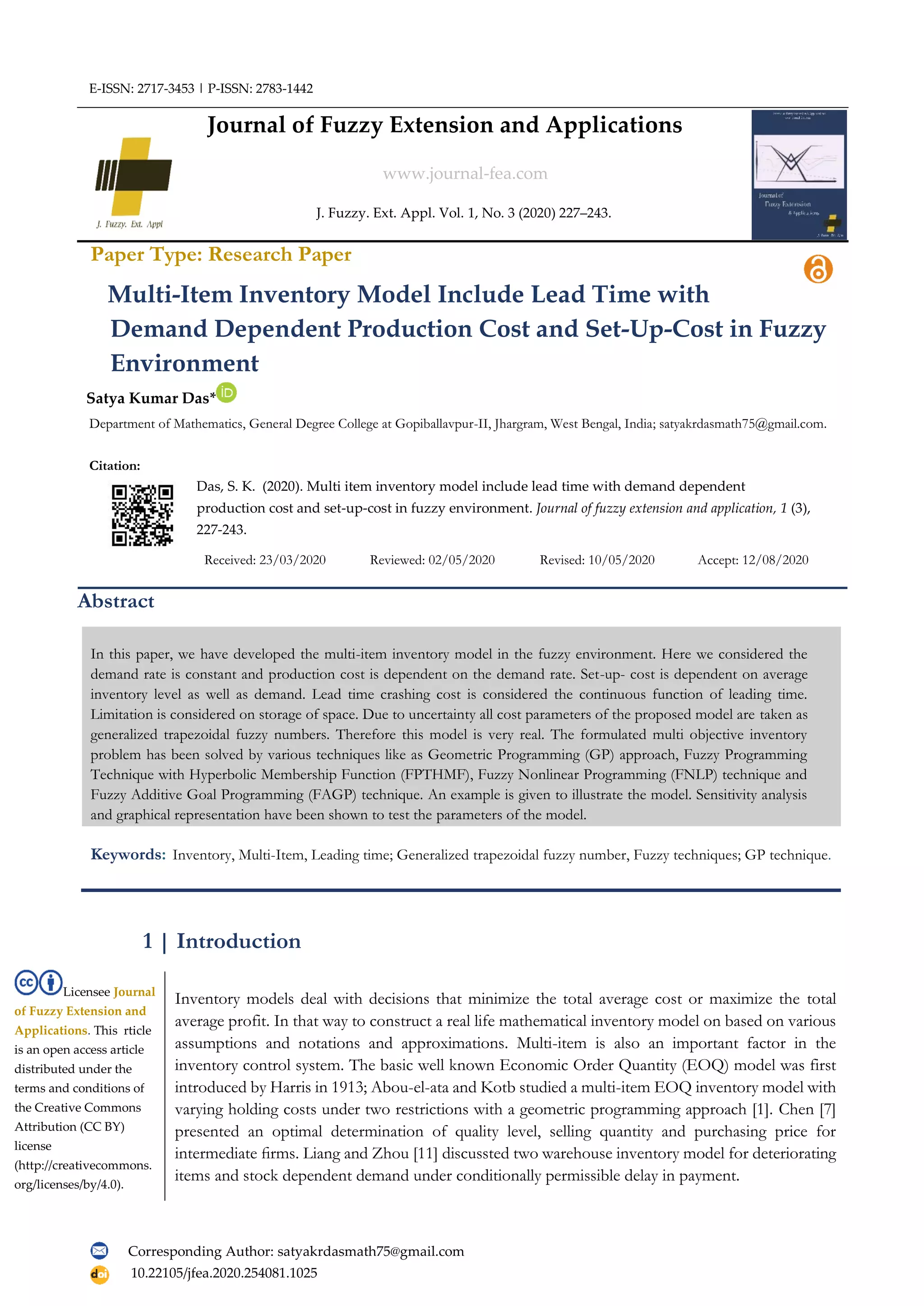 Multi item inventory model include lead time with demand dependent production cost and set-up ...