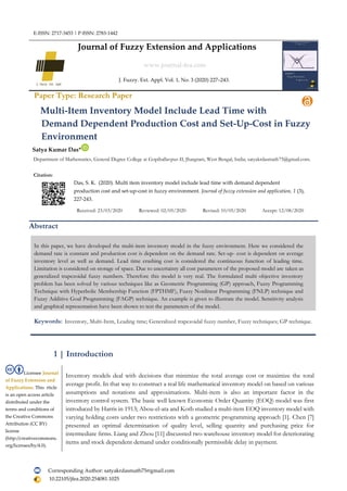 Multi item inventory model include lead time with demand dependent production cost and set-up ...