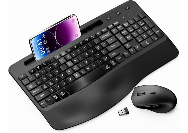 MOOJAY Wireless Keyboard and Mouse Ergonomic Combo – Full-Sized, Silent ...