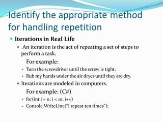 1.3 core programming [identify the appropriate method for handling ...