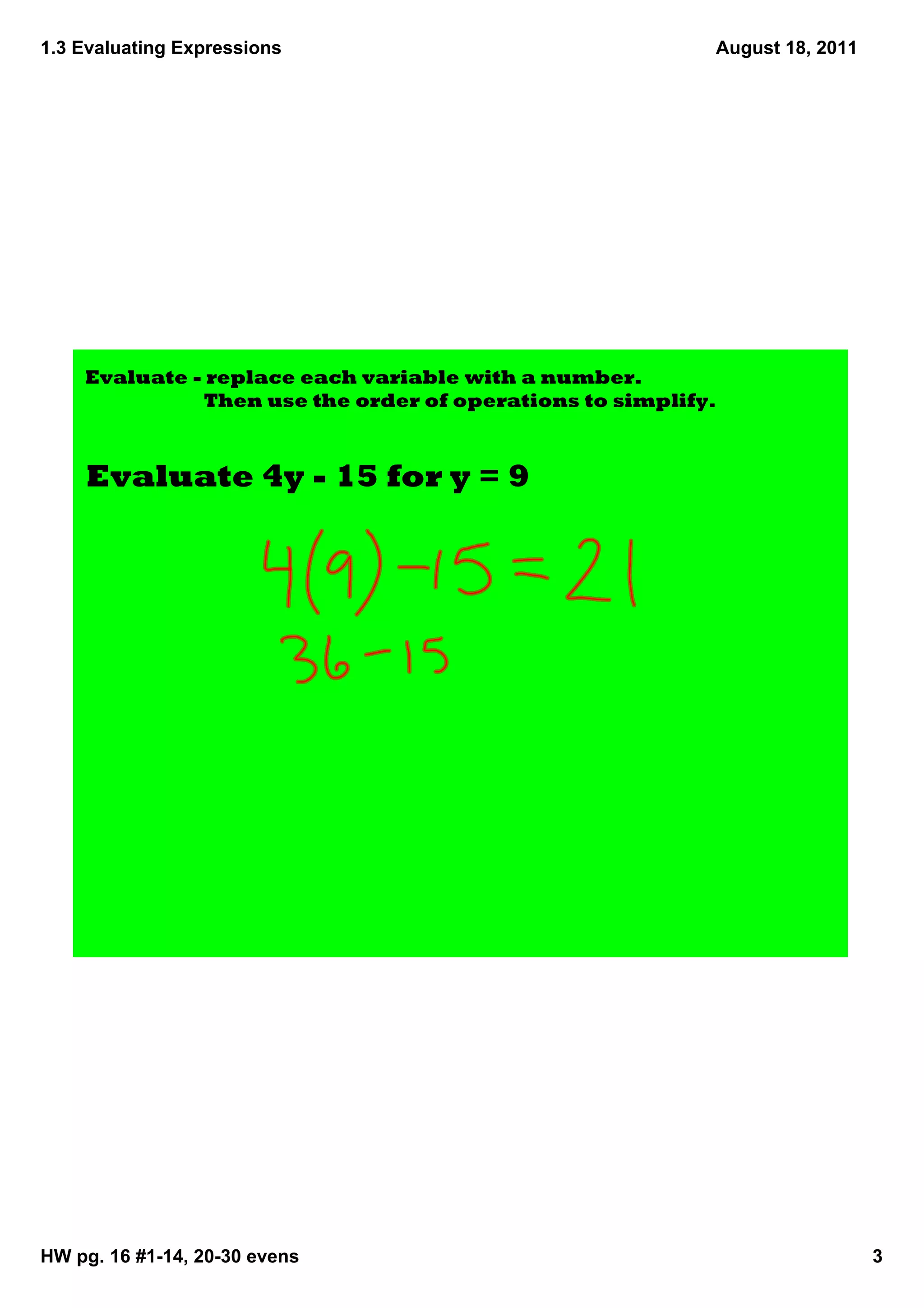 1.3 evaluating expressions notes | PDF