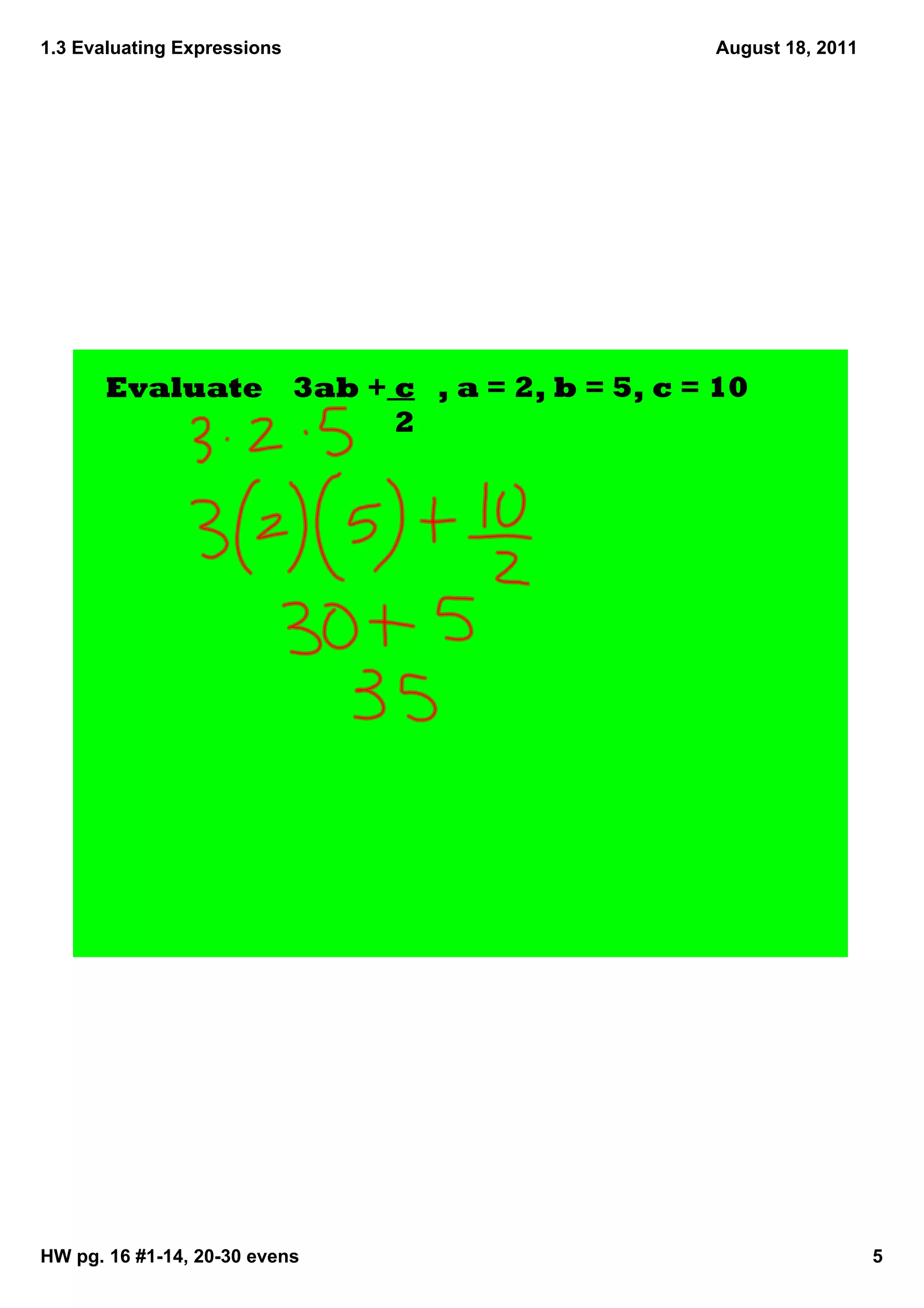 1.3 evaluating expressions notes | PDF