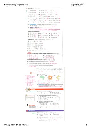 1.3 evaluating expressions notes | PDF