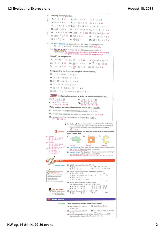 1.3 evaluating expressions notes | PDF