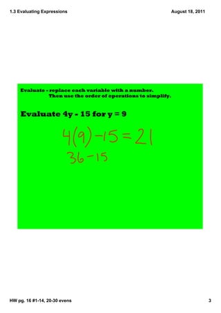 1.3 evaluating expressions notes | PDF