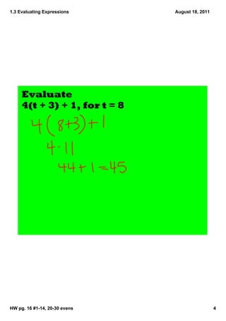 1.3 evaluating expressions notes | PDF