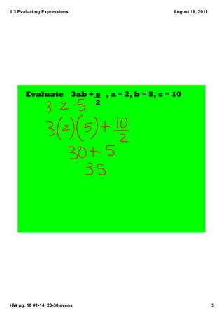 1.3 evaluating expressions notes | PDF